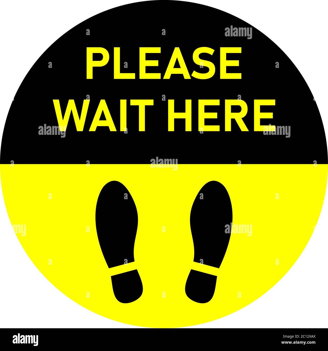 Please Wait Here Bright Yellow & Black Round Social Distancing Floor ...