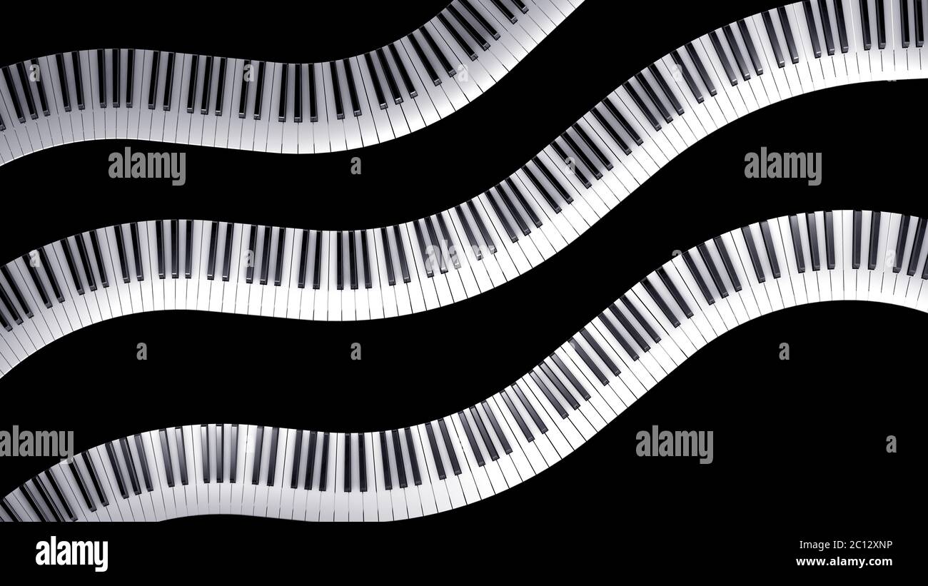 Wave-shaped bent musical keyboard of a piano - 3d illustration Stock ...