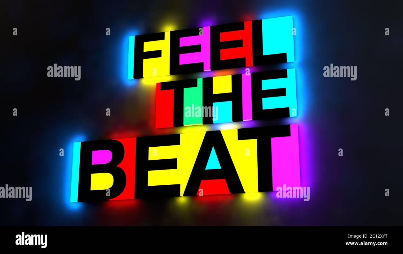 3d illustration of the colorful and glowing lettering of the words fell ...