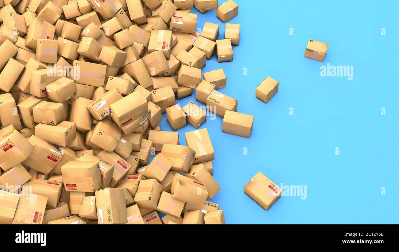 3d illustration of hundreds of cardboard parcels lying on a heap Stock ...