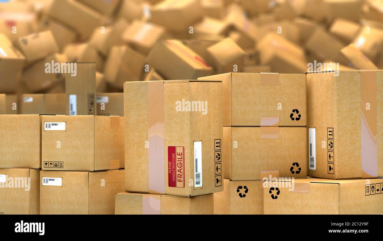 Stack of cardboard parcels lying on a heap - 3d illustration Stock ...