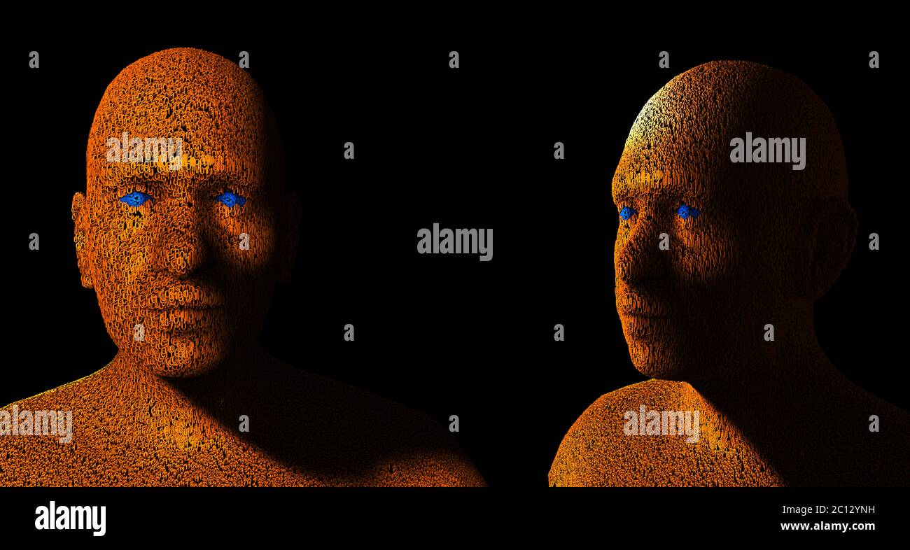 3d illustration of a human face composed of zeroes and ones Stock Photo ...