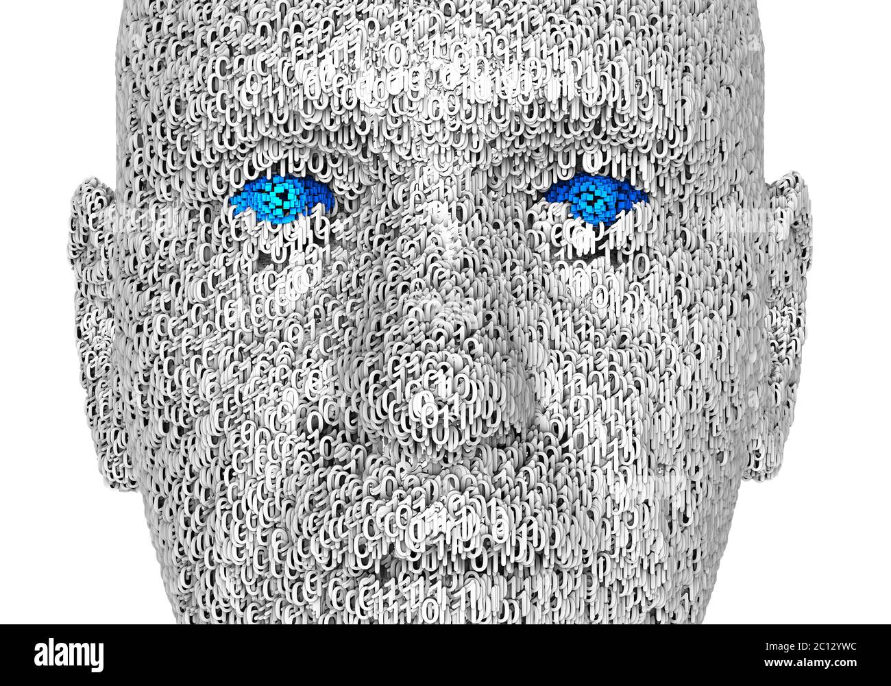 3d illustration of a human face composed of zeroes and ones Stock Photo ...