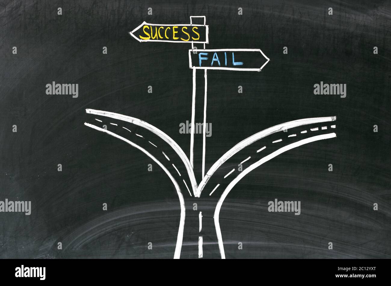 Pathway to success or failure. Drawing on the blackboard Stock Photo ...