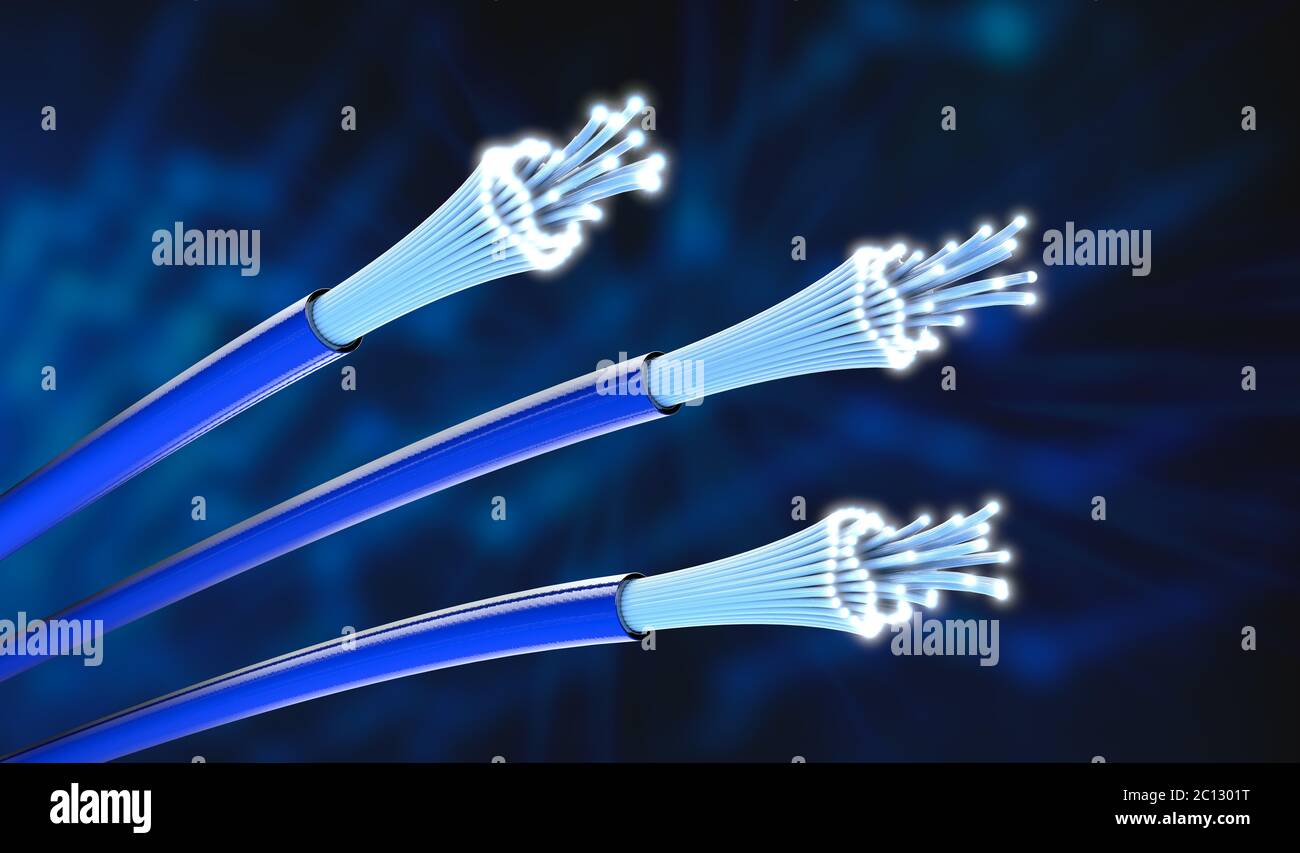 3d illustration of optical light guide cables in different colors with ...