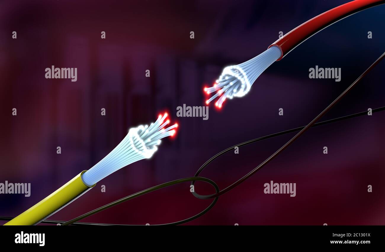 3d illustration of optical light guide cables in different colors with ...
