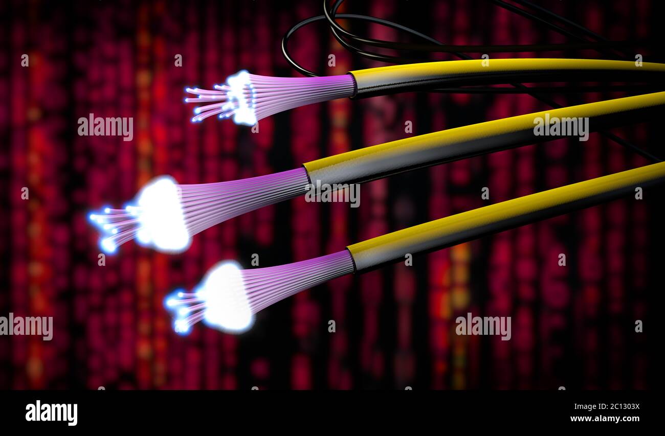 3d illustration of optical light guide cables in different colors with ...