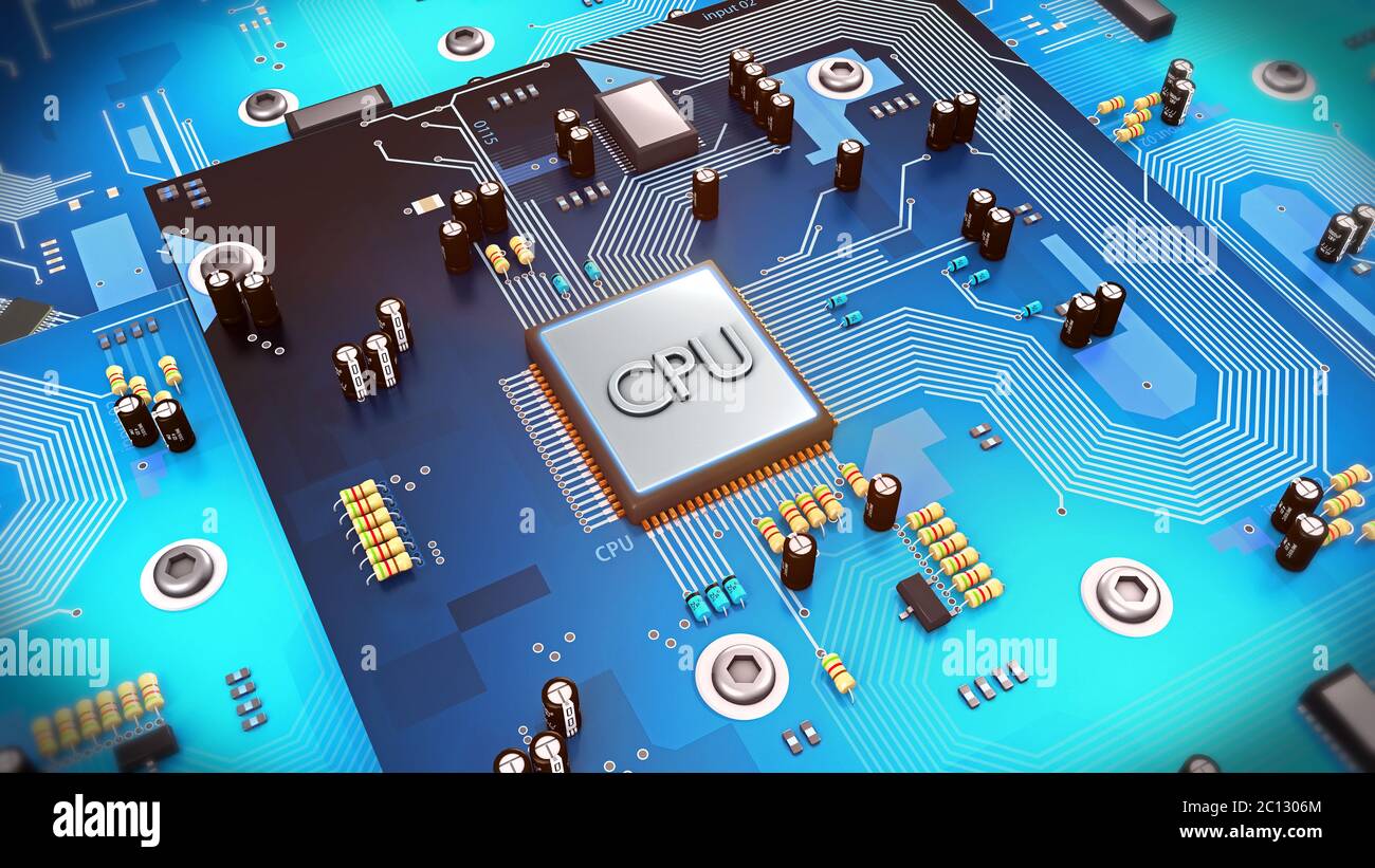 3d illustration of a computer processor on circuit board Stock Photo ...