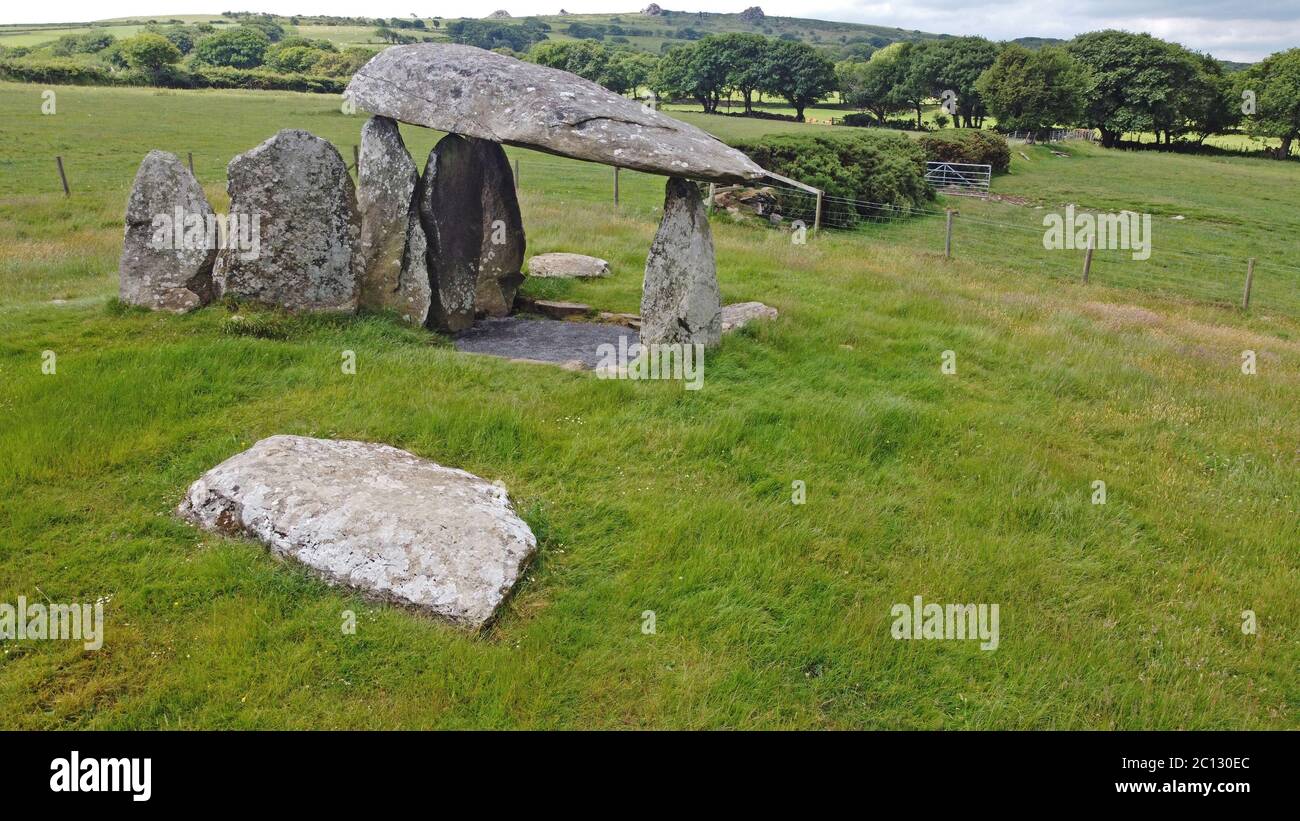 Aerial View of Pentre Ifan Dolmen 3500 BC Burial Chamber, near Newport ...