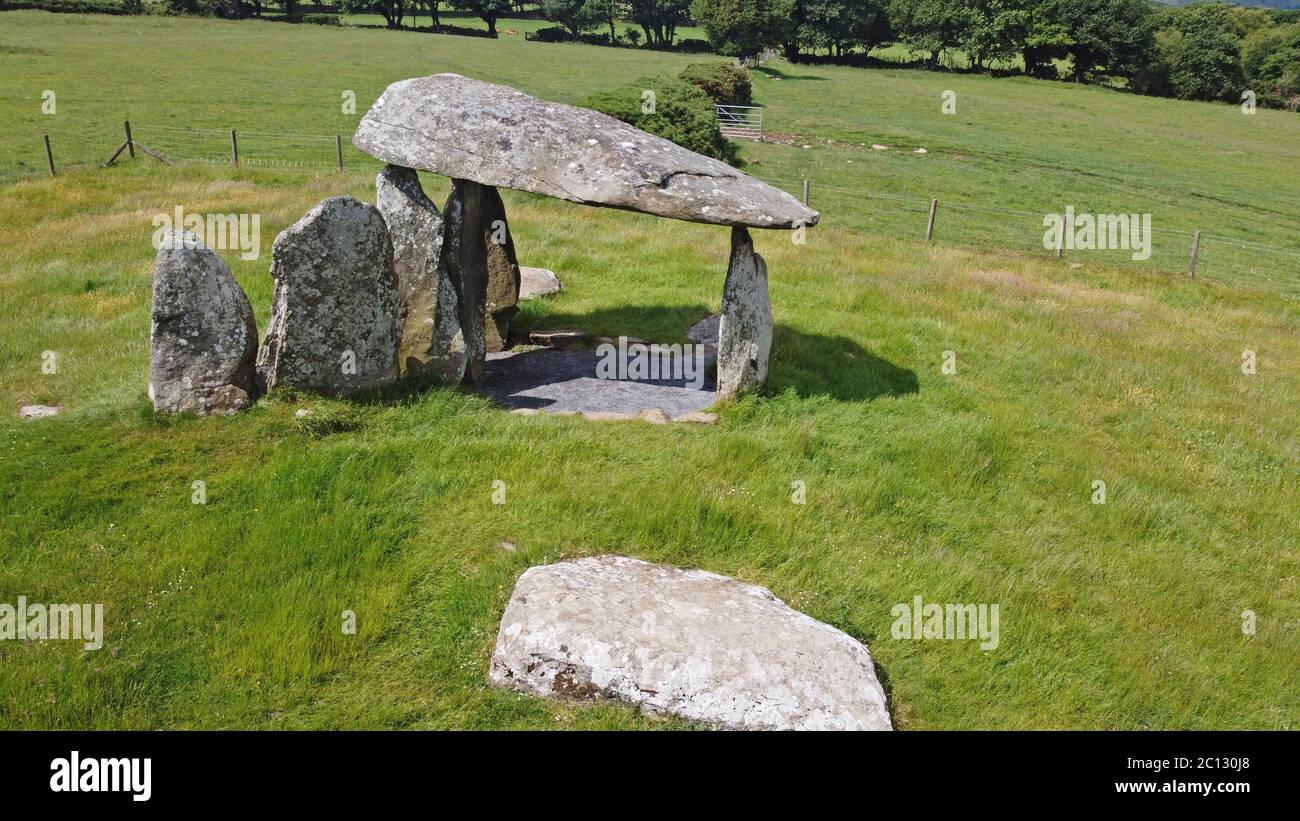 Aerial View of Pentre Ifan Dolmen 3500 BC Burial Chamber, near Newport ...