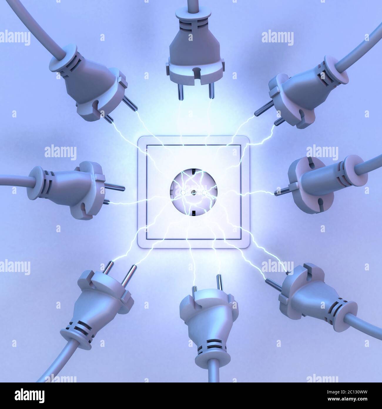 3d illustration of a current spark between a large number of current ...