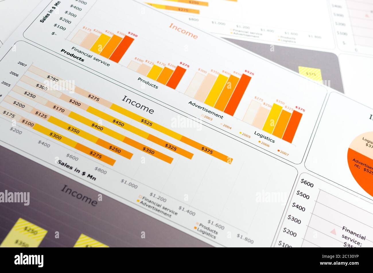 Sales Report in Statistics Graphs and Charts Colored Stock Photo - Alamy