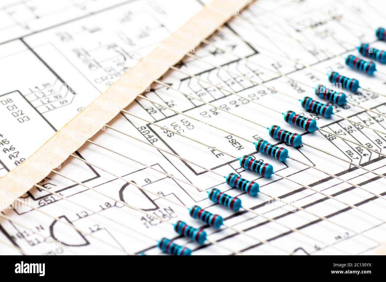 The strip of resistors placed on the drawing with the electric scheme ...