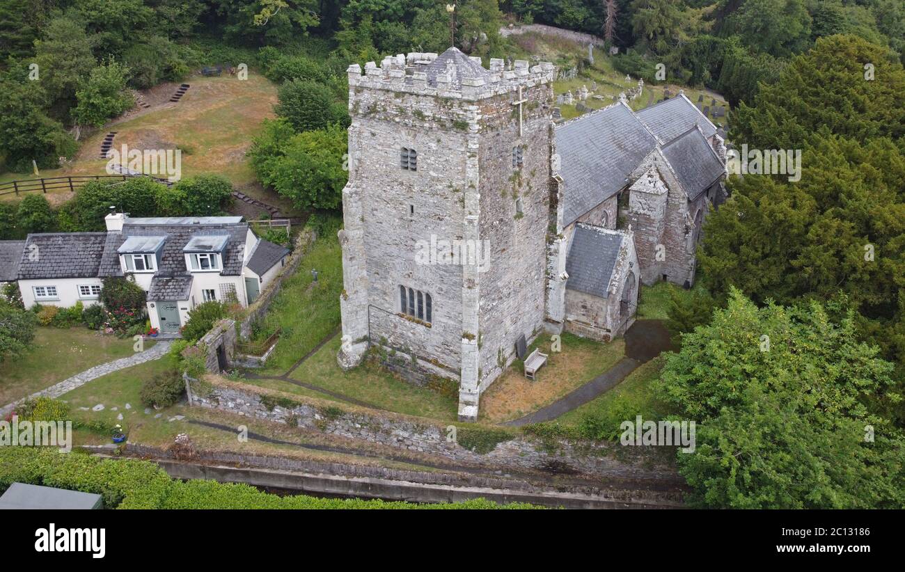 Aerial view of St Brynach's Church, Nevern Church, Pembrokeshire,Wales ...