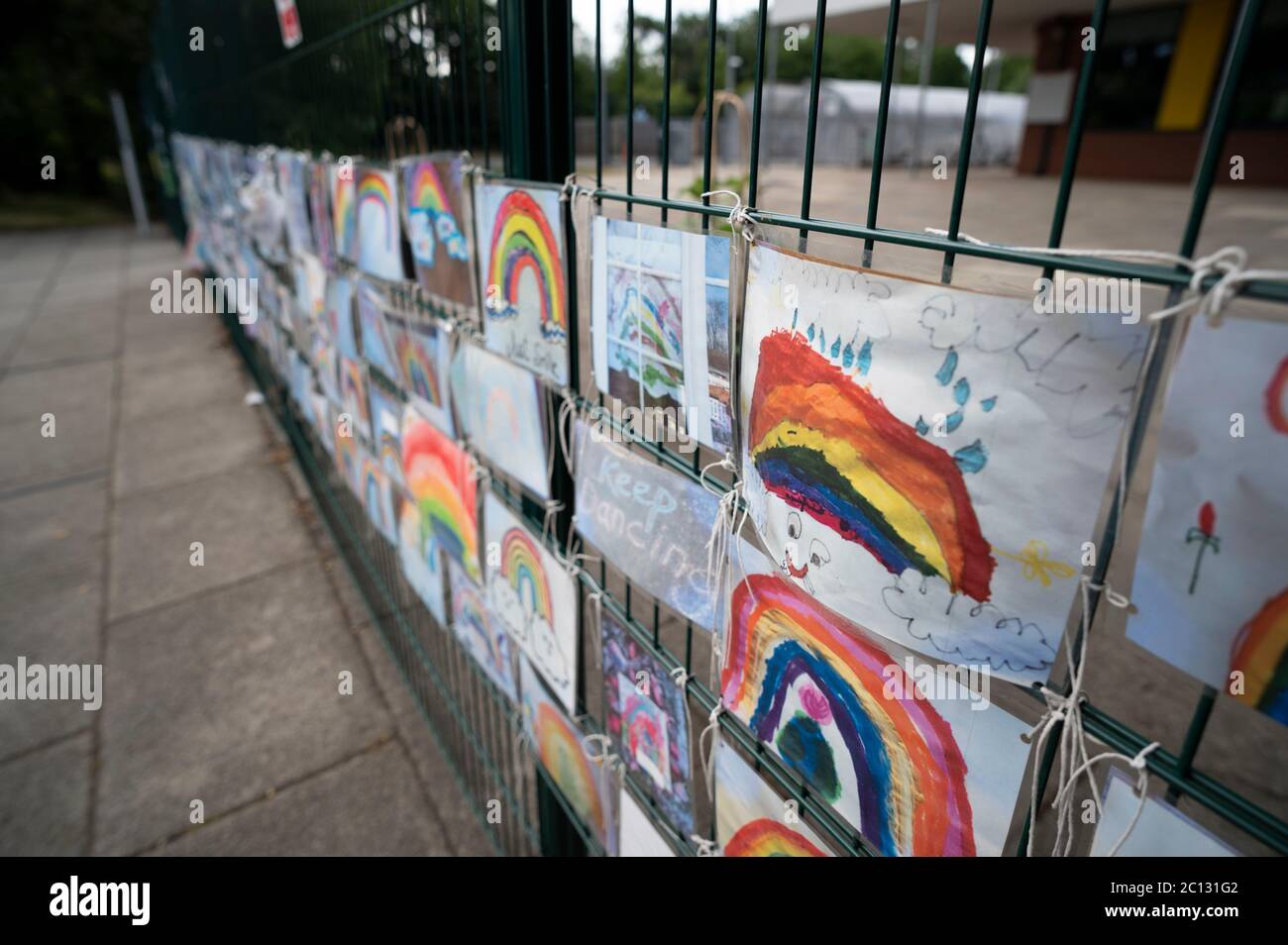 School Art Displayed on a School Gate Stock Photo - Alamy