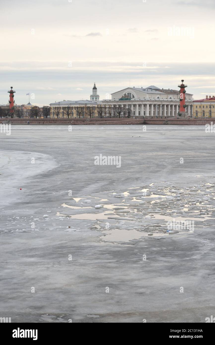 View of Frozen Neva River and Spit of Vasilyevsky Island Stock Photo ...