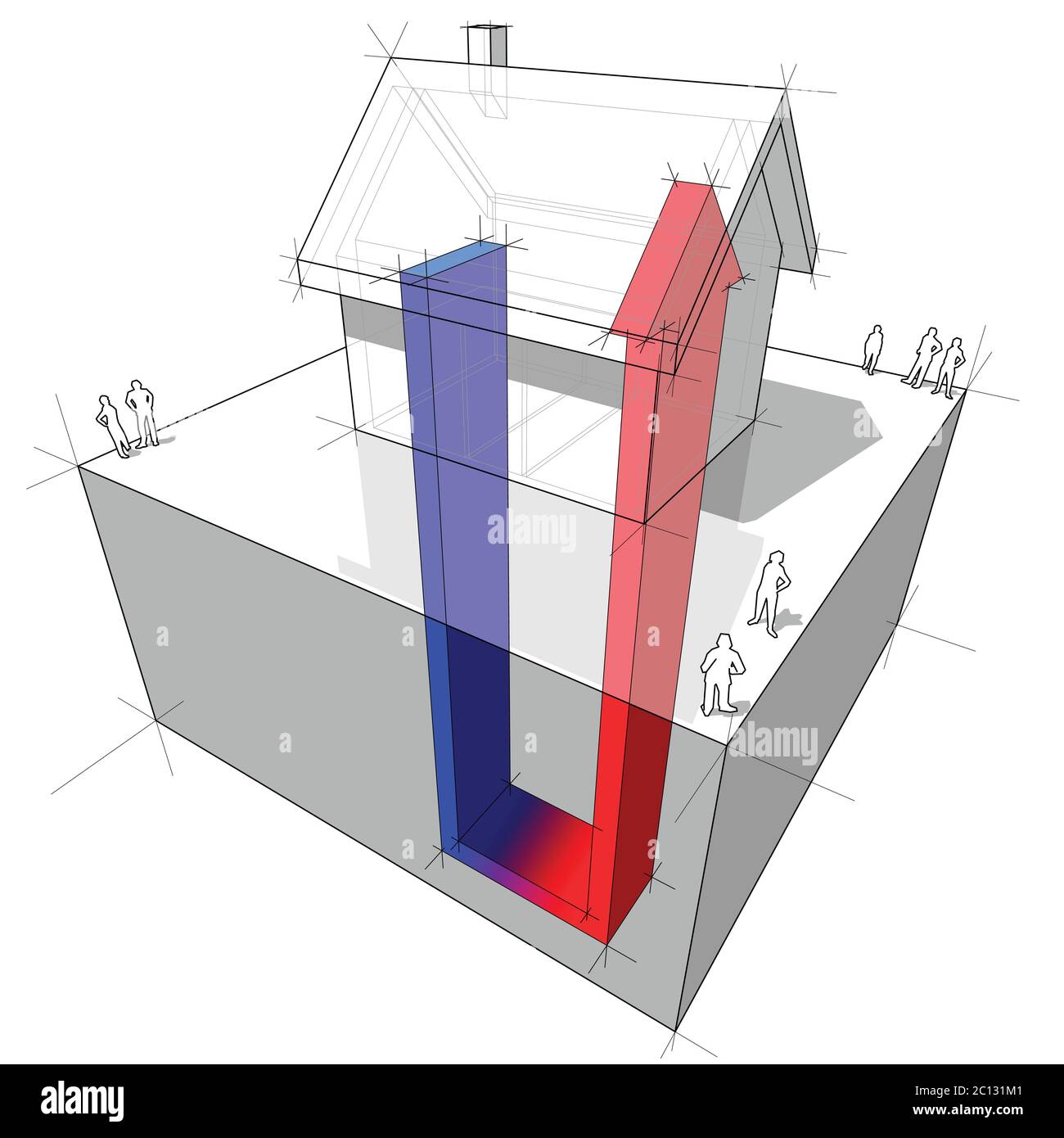 3d illustration of simple detached house with geothermal heat pump ...