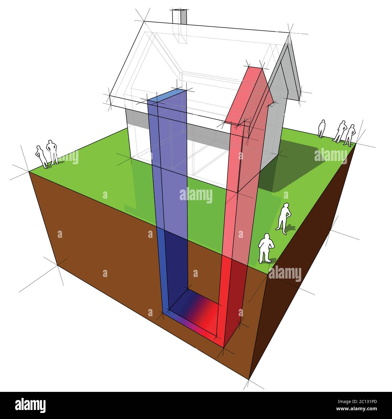 3d illustration of simple detached house with geothermal heat pump ...