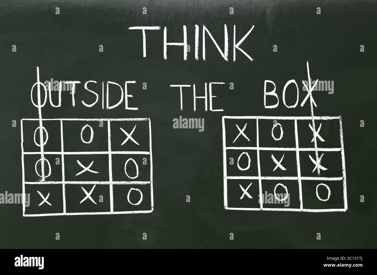 Tic tac toe and words think outside the box Stock Photo - Alamy