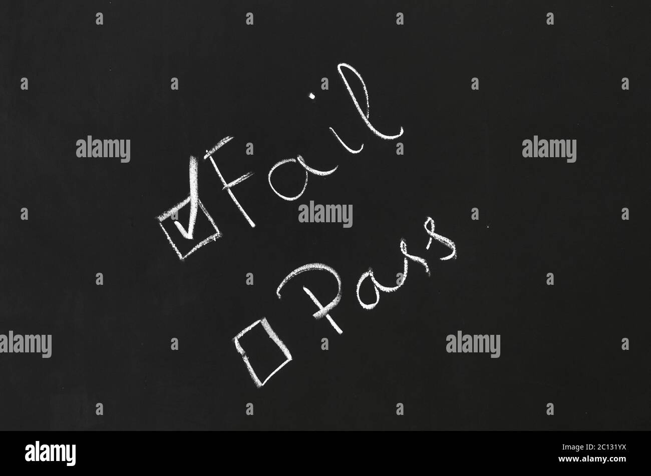 Drawing of checkboxes with passed and failed options on a blackboard ...