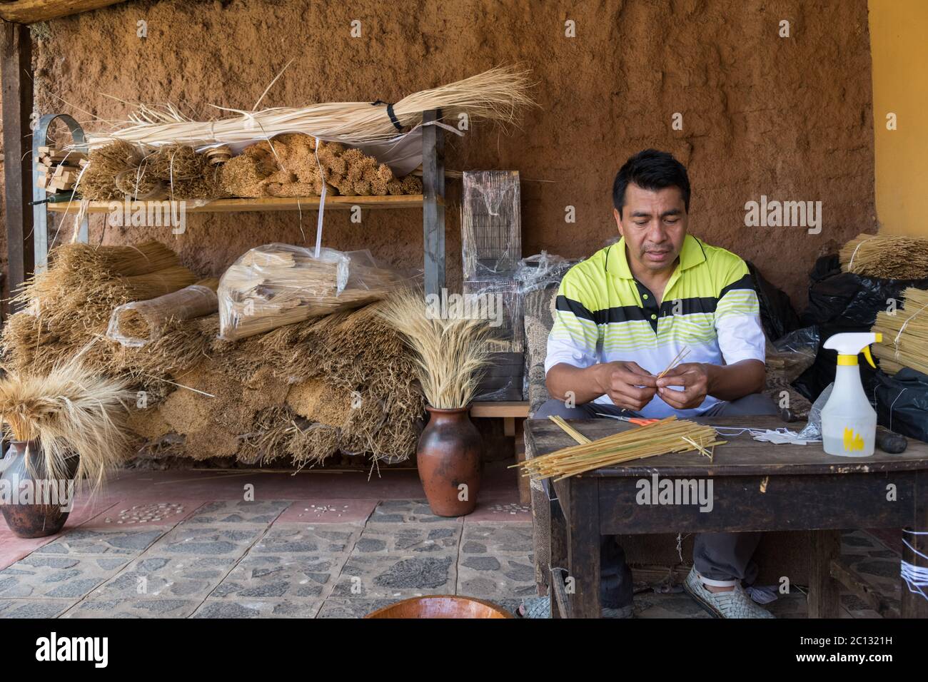 Renowned Popotillo reed artist Antonio Cornelio Rendon working in his ...
