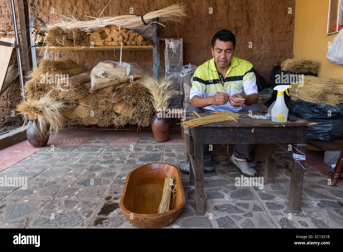Renowned Popotillo reed artist Antonio Cornelio Rendon working in his ...