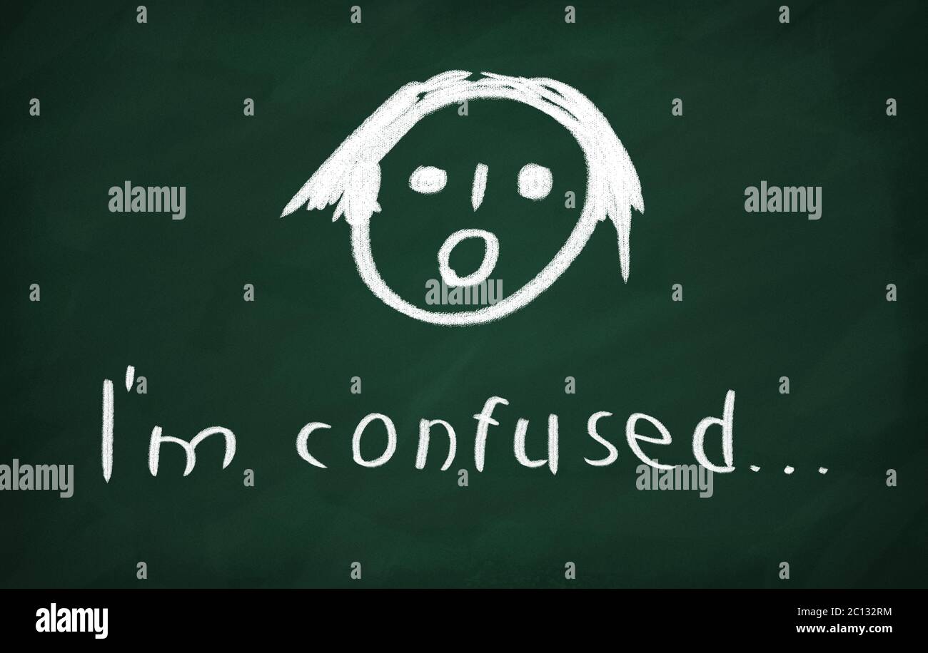 On the blackboard draw character and write I'm confused Stock Photo - Alamy