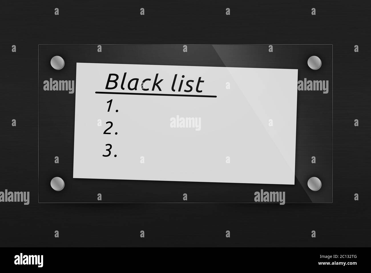 Behind glass sheet of paper with a black list Stock Photo - Alamy