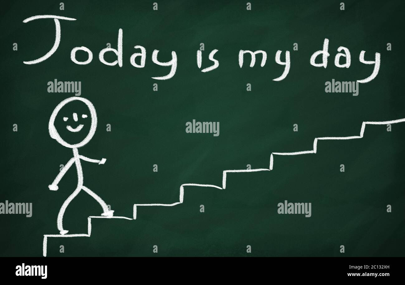 On the blackboard draw character and write Today is my day Stock Photo ...