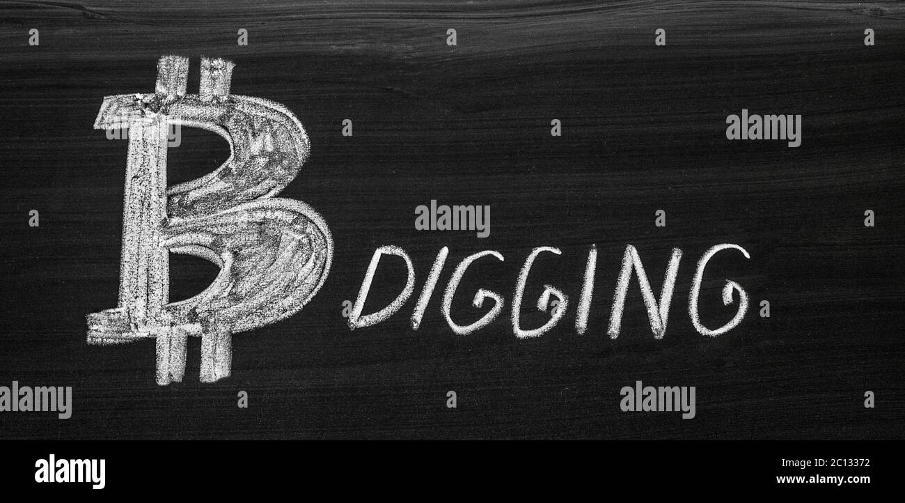 Dark chalkboard with a digging bitcoin illustration Stock Photo - Alamy