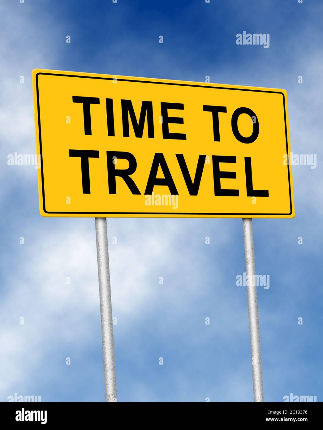 The road sign symbol with text Time to travel Stock Photo - Alamy