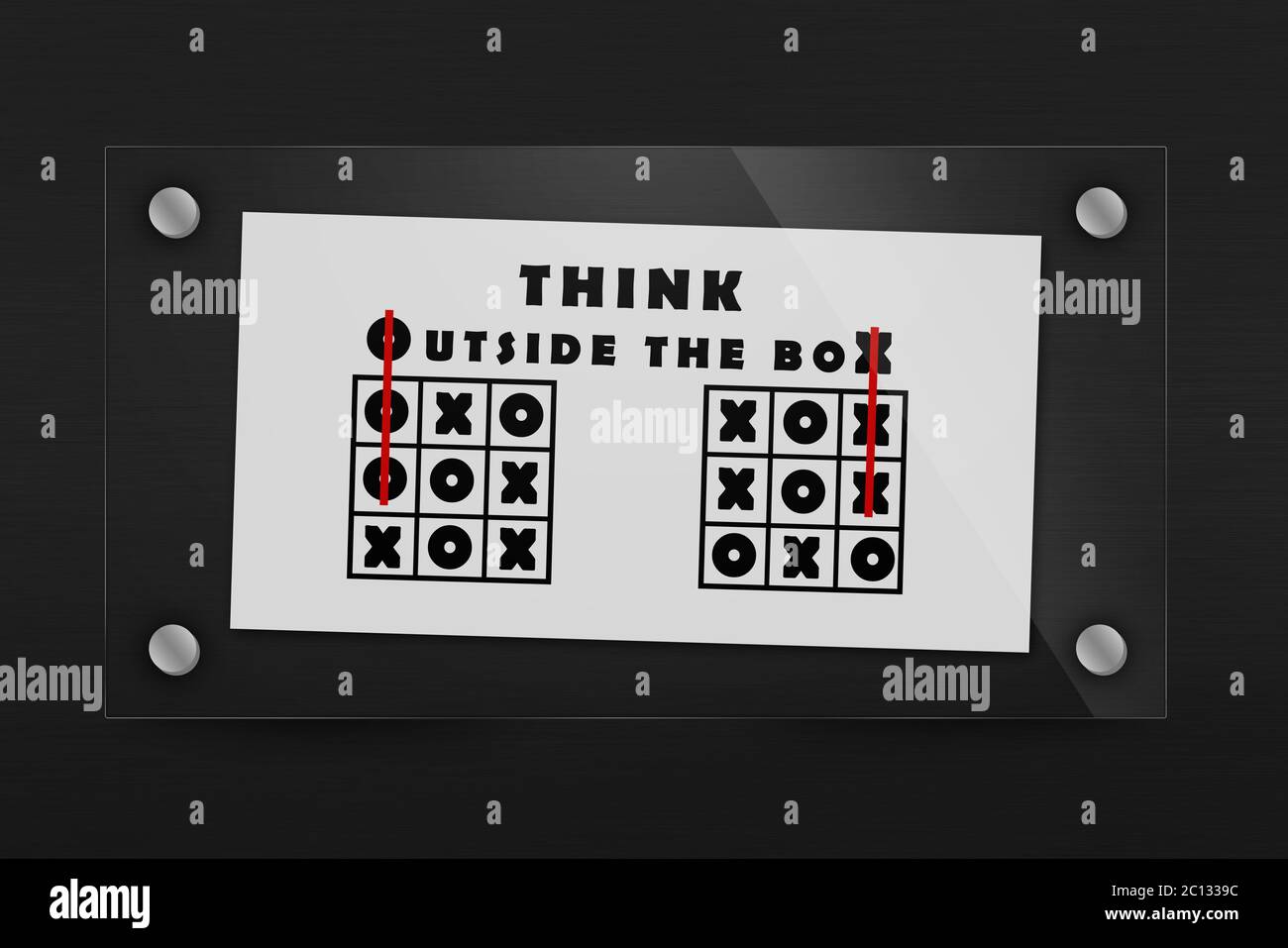 Tic tac toe and words think outside the box Stock Photo - Alamy
