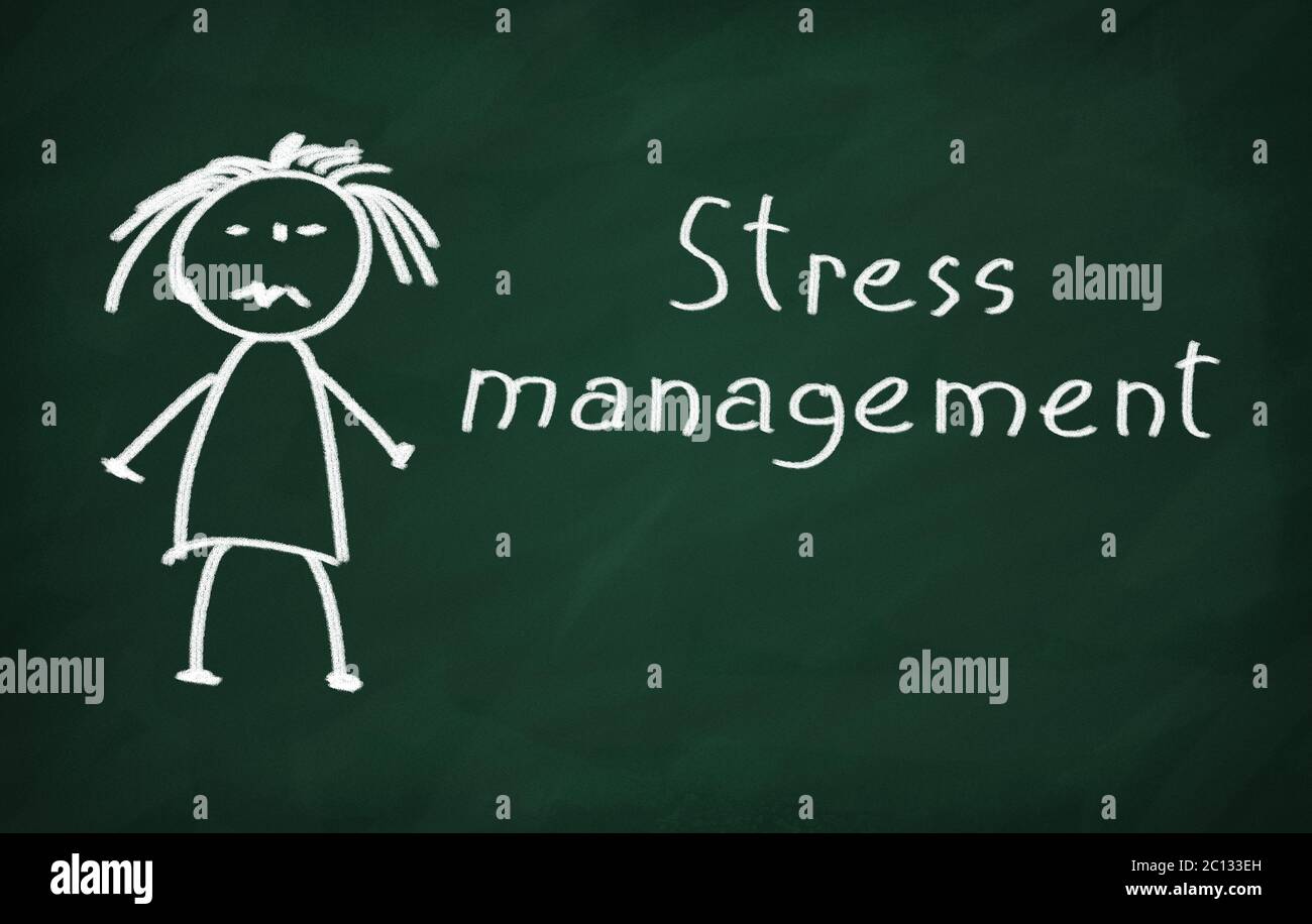 On the blackboard draw character and write Stress management Stock ...