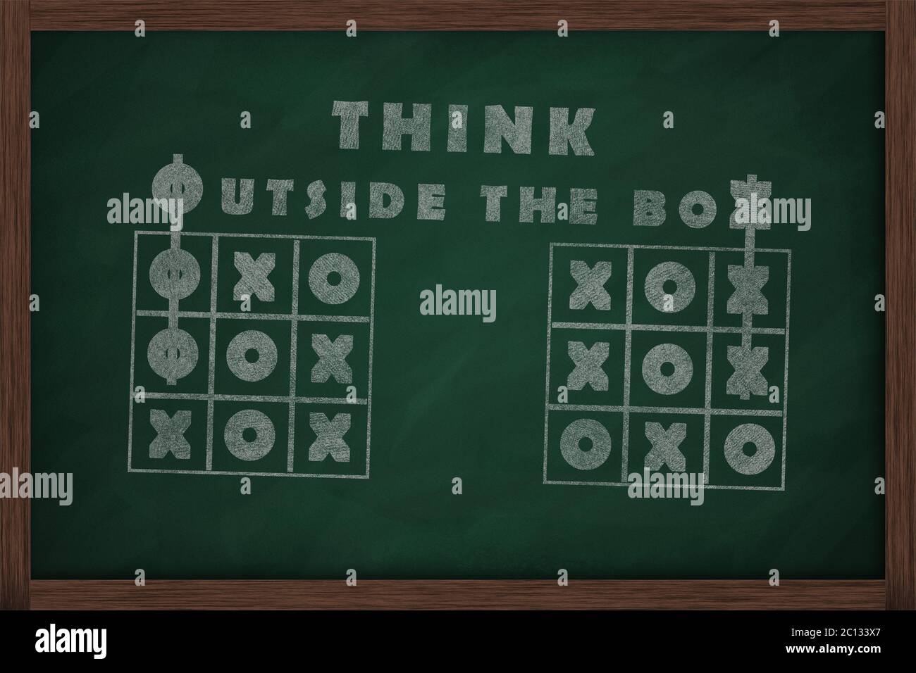 Tic tac toe and words think outside the box Stock Photo - Alamy