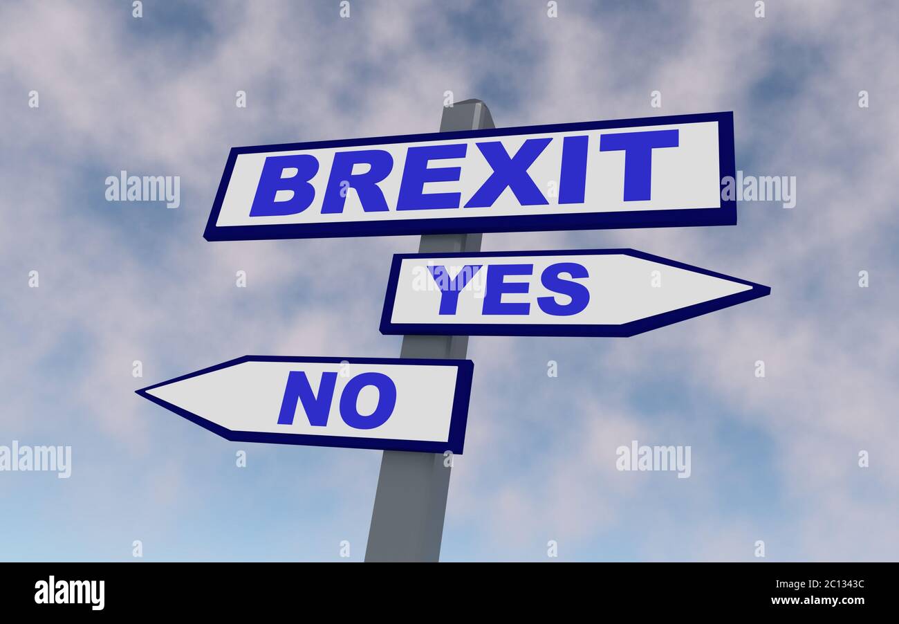 The road sign for Great Britain leaving EU. On the arrow write BREXIT ...