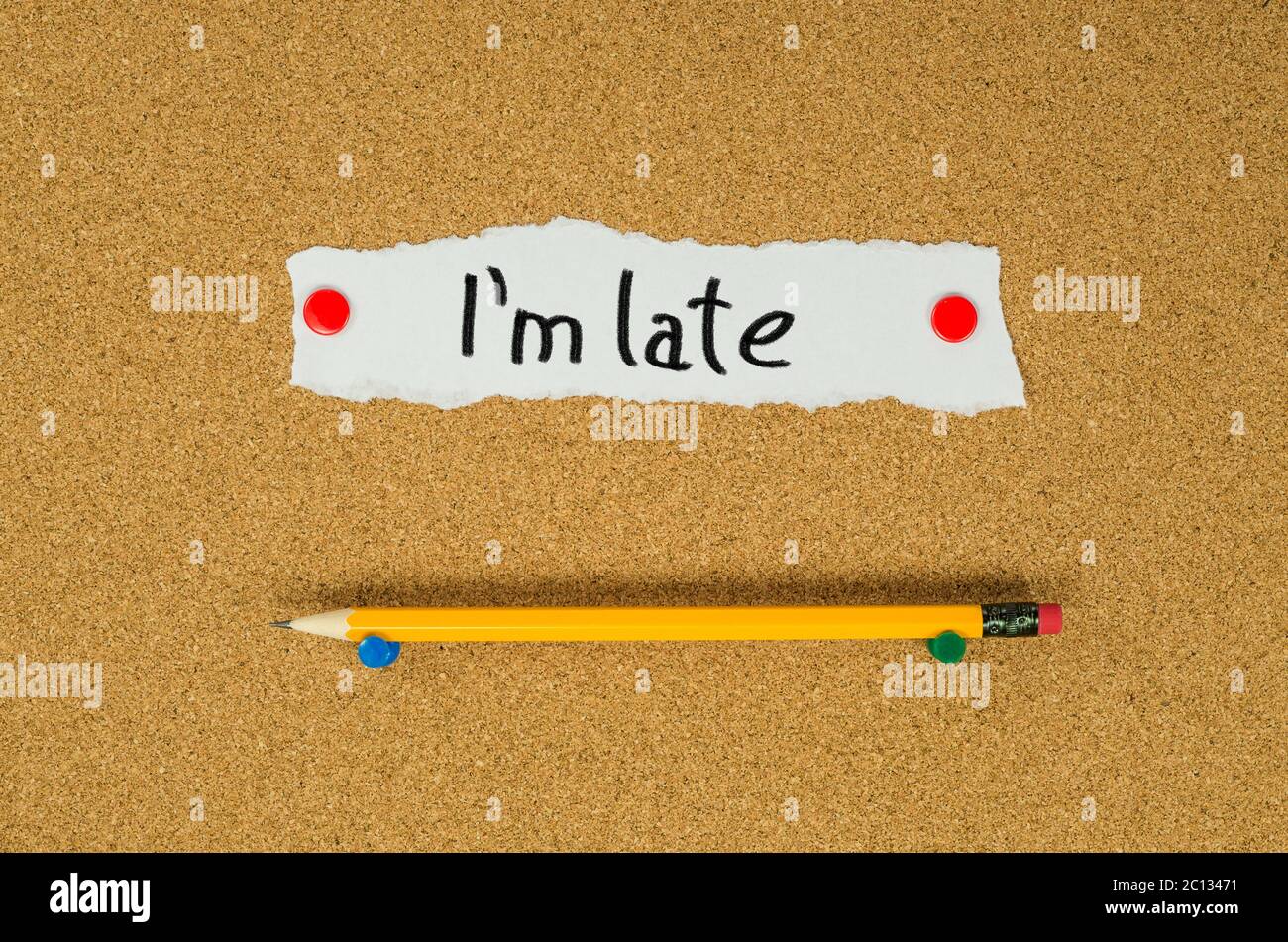 I'm late text note message pin on bulletin board Stock Photo - Alamy