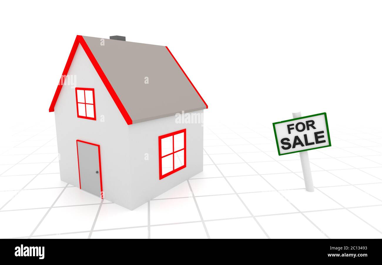 House for sale sign on white background. 3D rendering Stock Photo - Alamy