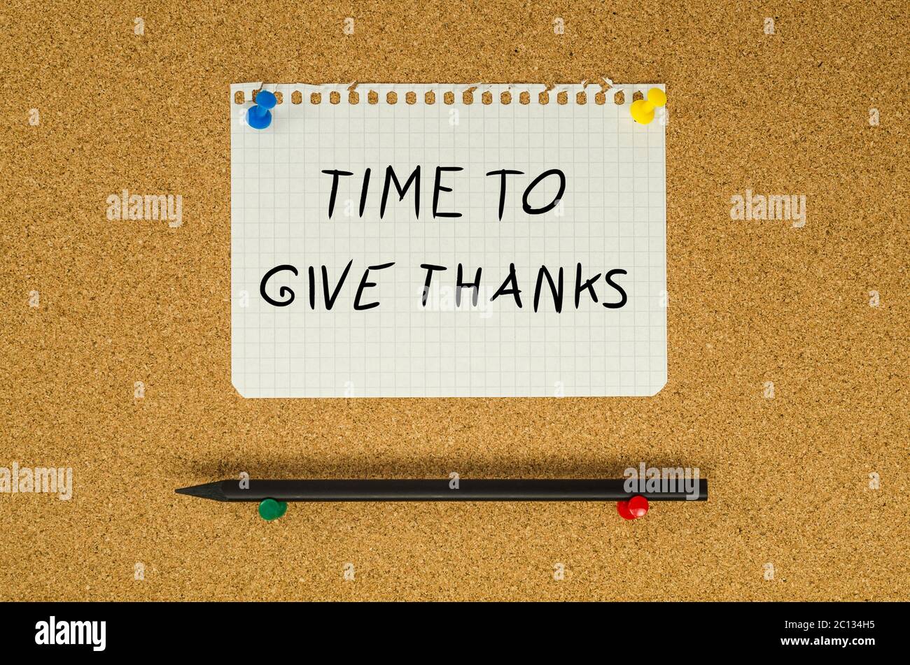 Time to give thanks text note message pin on bulletin board Stock Photo ...