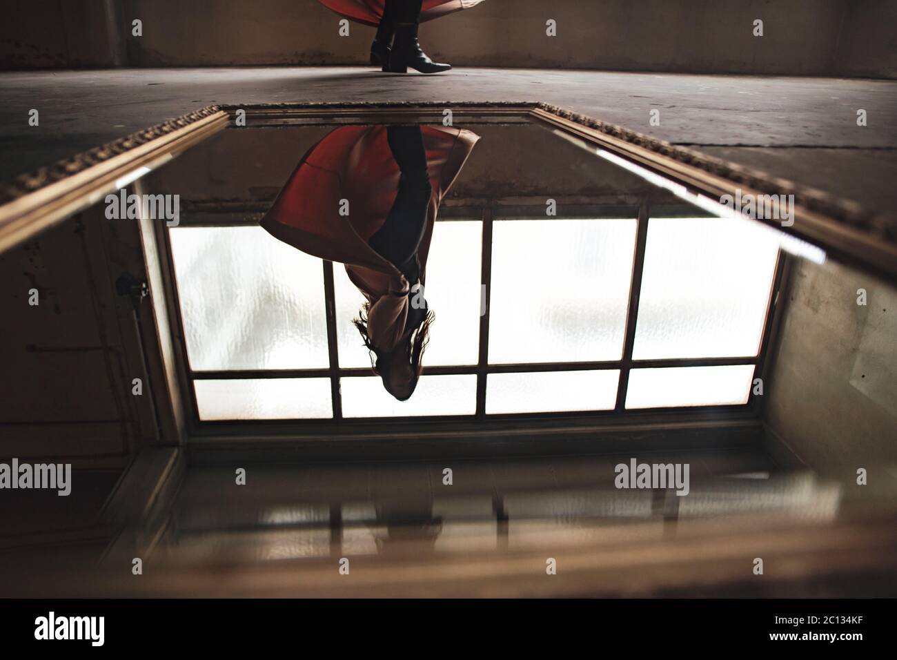 reflection silhouette of woman dancer in front of window wall Stock ...