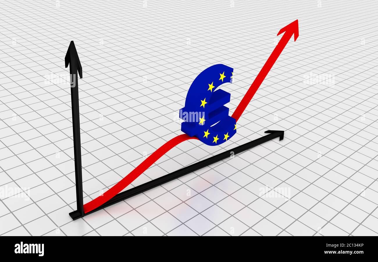 Increasing graph with euro symbol. 3D Rendering Stock Photo - Alamy