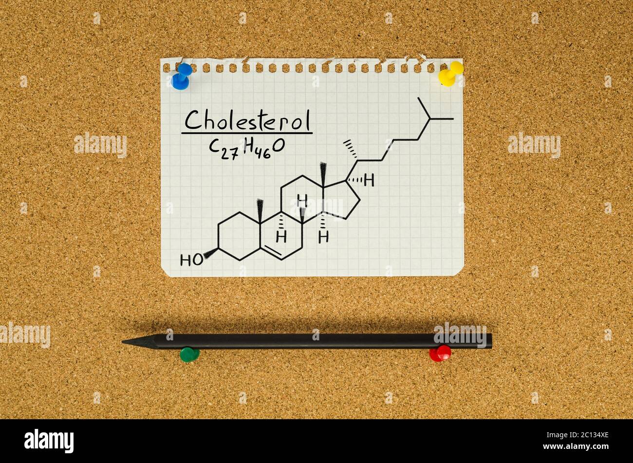 Chemical formula of Cholesterol on bulletin board Stock Photo - Alamy