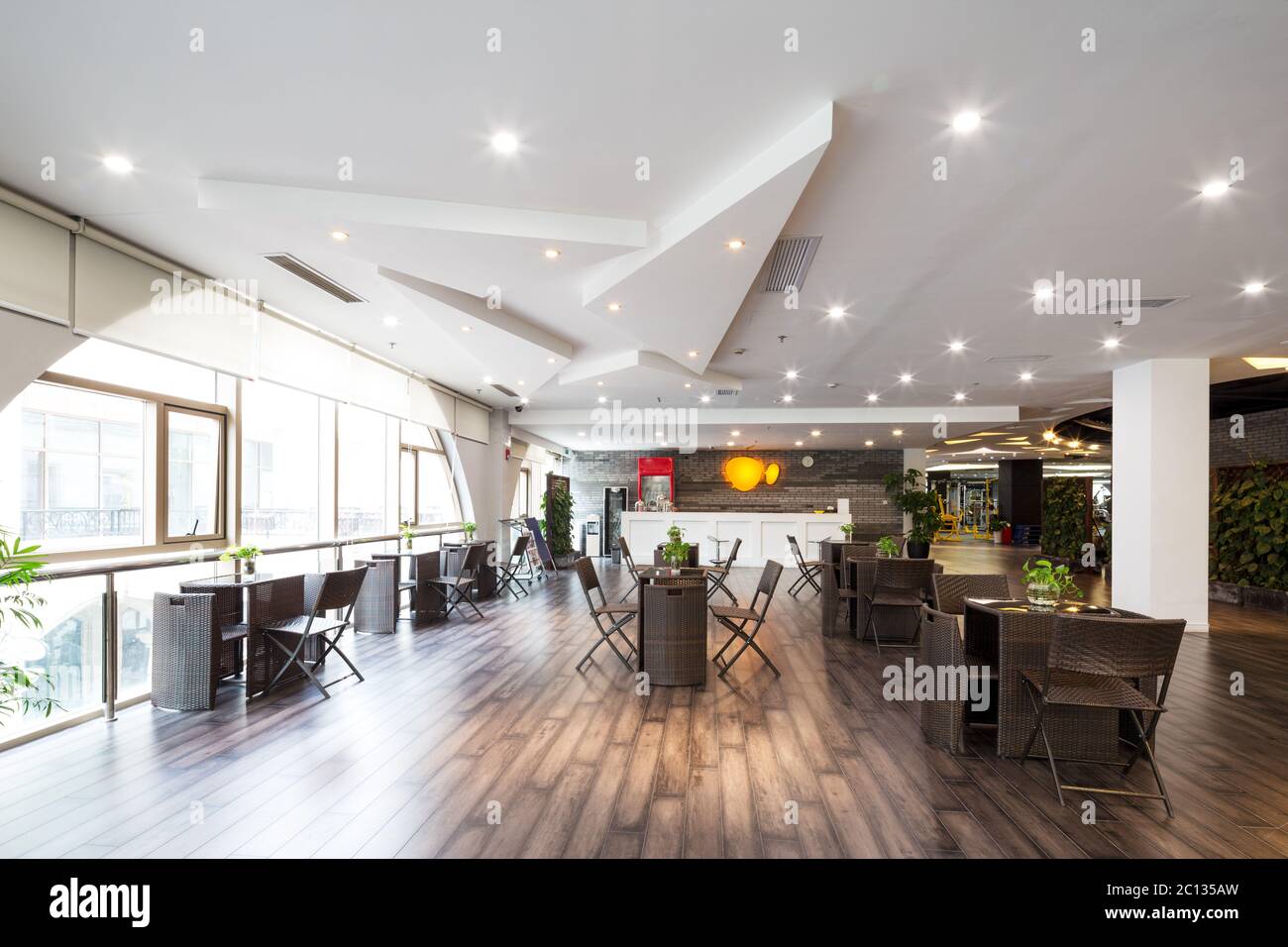 decoration and furniture of coffee bar in modern gym Stock Photo - Alamy