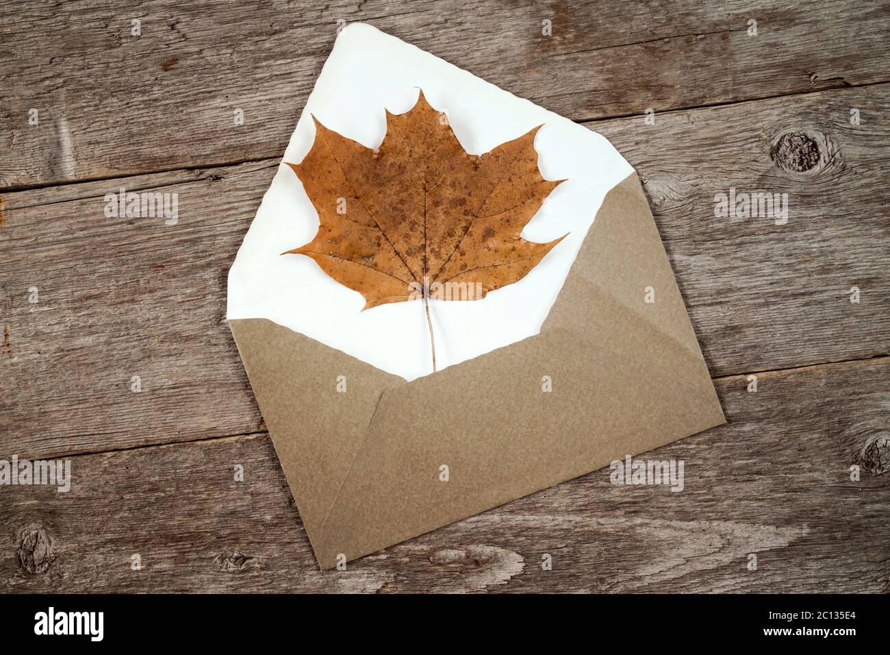 Autumn leaf and open envelope Stock Photo - Alamy
