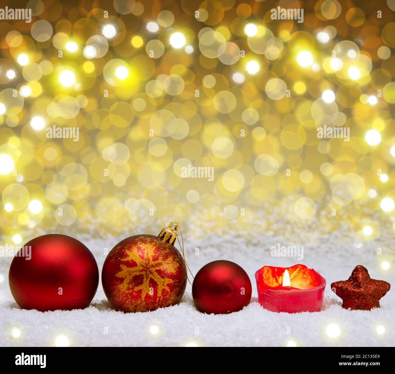 Christmas red decoration with snow isolated Stock Photo - Alamy