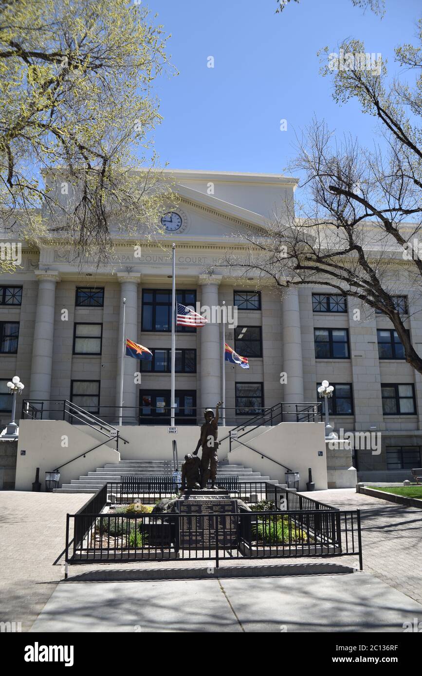 Prescott, Arizona. U.S.A. April 22, 2020. Yavapai county courthouse ...