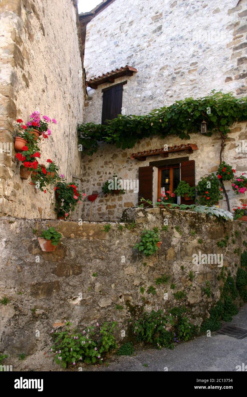 Traditional stone house in the picturesque village of Poffabro, Italy ...