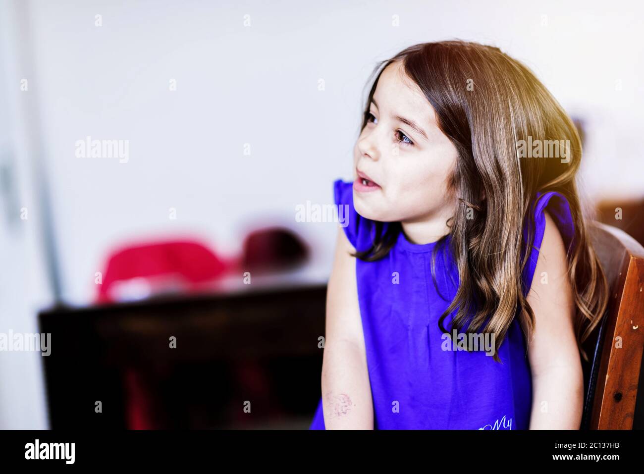 Expressive portrait of very cute girl smiling child Stock Photo - Alamy