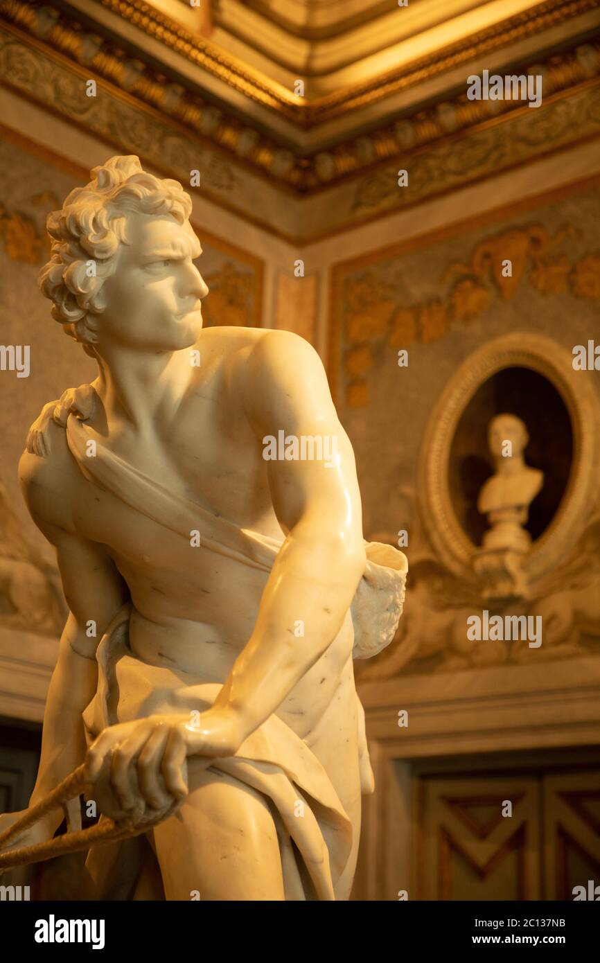 David sculpture by Bernini inside Borghese gallery, Rome Stock Photo ...