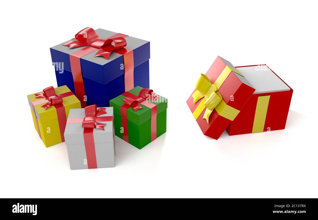 Gift boxes with ribbon Stock Photo - Alamy