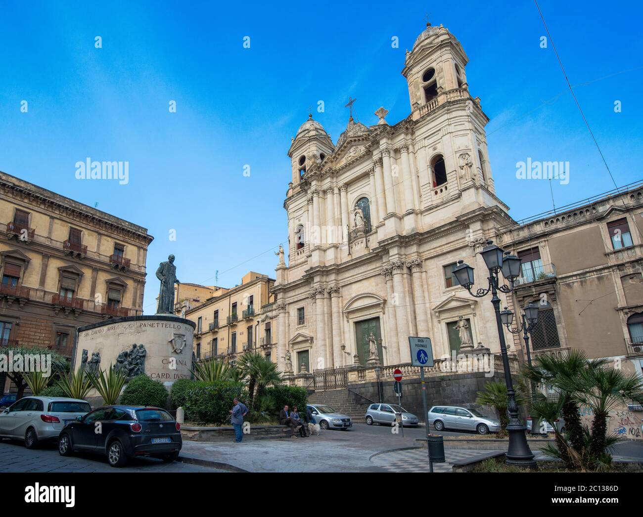 Statue of Cardinal Giuseppe Dusmet in front of Saint Francis Church in ...
